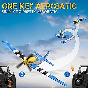 VOLANTEXRC RC Plane P51D Mustang RTF for Beginners, 2.4Ghz 4CH Remote Control Airplane Easy to Fly with Gyro Stabilization, Outdoor Hobby WWII Toy Gift for Kids & Adults (Blue)