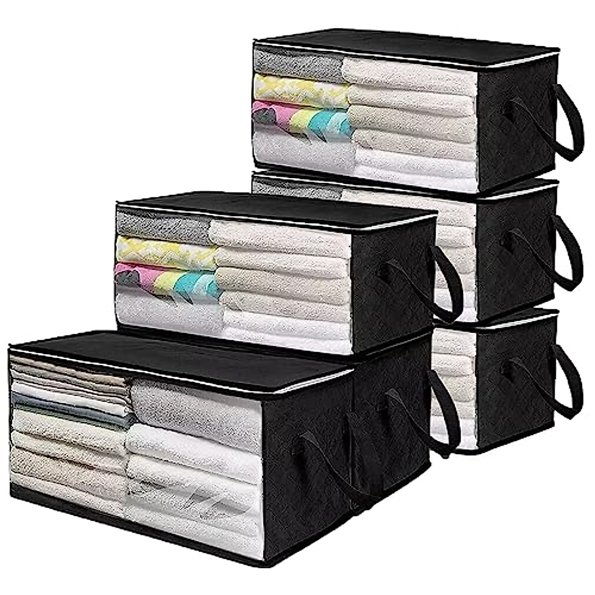 ASANMEYO 6 Pack Clothes Storage, Foldable Blanket Storage Bags, Clothing Storage Containers, Organization and Storage with Lid and Handle, Closet Organizers for Bedroom,Comforters, Toys, Bedding,Black