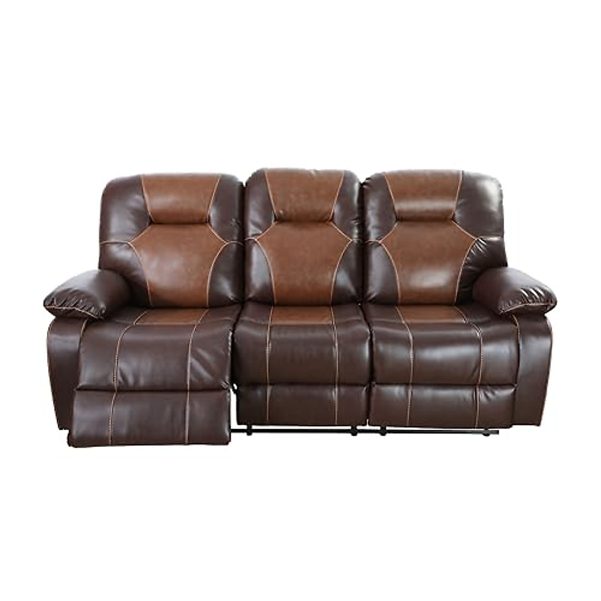 EZLUX 83.5" Leather Sofa 3 Seat, Manual Upholstered Reclining with Cup Holders for Living Room Furniture Home Theater Apartment, Brown
