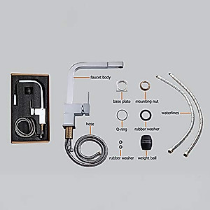 JiuZhuo Modern Single Handle Square Kitchen Sink Faucet with Pull Down Sprayer in Chrome