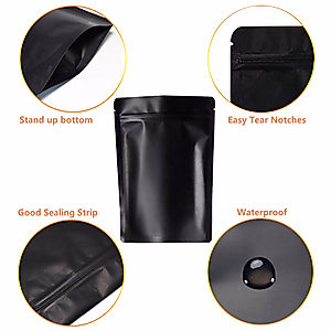 100 Pack Smell Proof Mylar Bags - 4 x 6 Inches Resealable Stand Up Ziplock Bags Food Storage Foil Pouch Matte Black