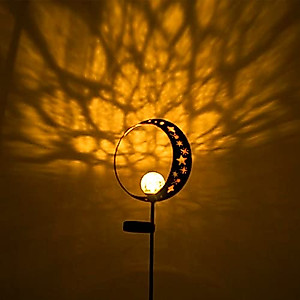 FERTGO Garden Solar Light Outdoor Decorative, Moon Decor, Crackle Glass Ball Metal Garden Stake Light for Pathway, Lawn, Patio, Yard
