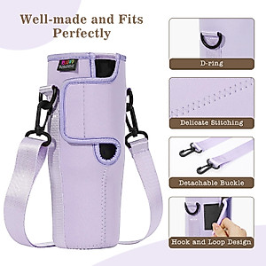 Nuovoware Water Bottle Carrier Bag Fits Stanley 40 Oz Tumbler with Handle, Water Bottle Bag with Adjustable Shoulder Strap, Neoprene Water Bottle Holder for Stanley Water Bottle Accessories, Purple