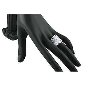 Fashion Month Womens Elegant Enamel Flower White Gold Band Bloom Petal Platinum Wedding Engagement Ring Crystal Inlay Size 8