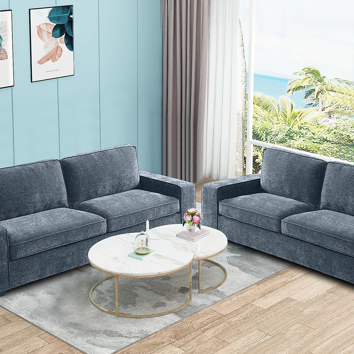 EASELAND 71.25" Loveseat Sofa Couch for Living Room, Chenille Modern Sofa Couch, Deep-Seated Sofa with Solid Wood, Metal and Removable Cover Easy to Install 2 Seats(Blue)