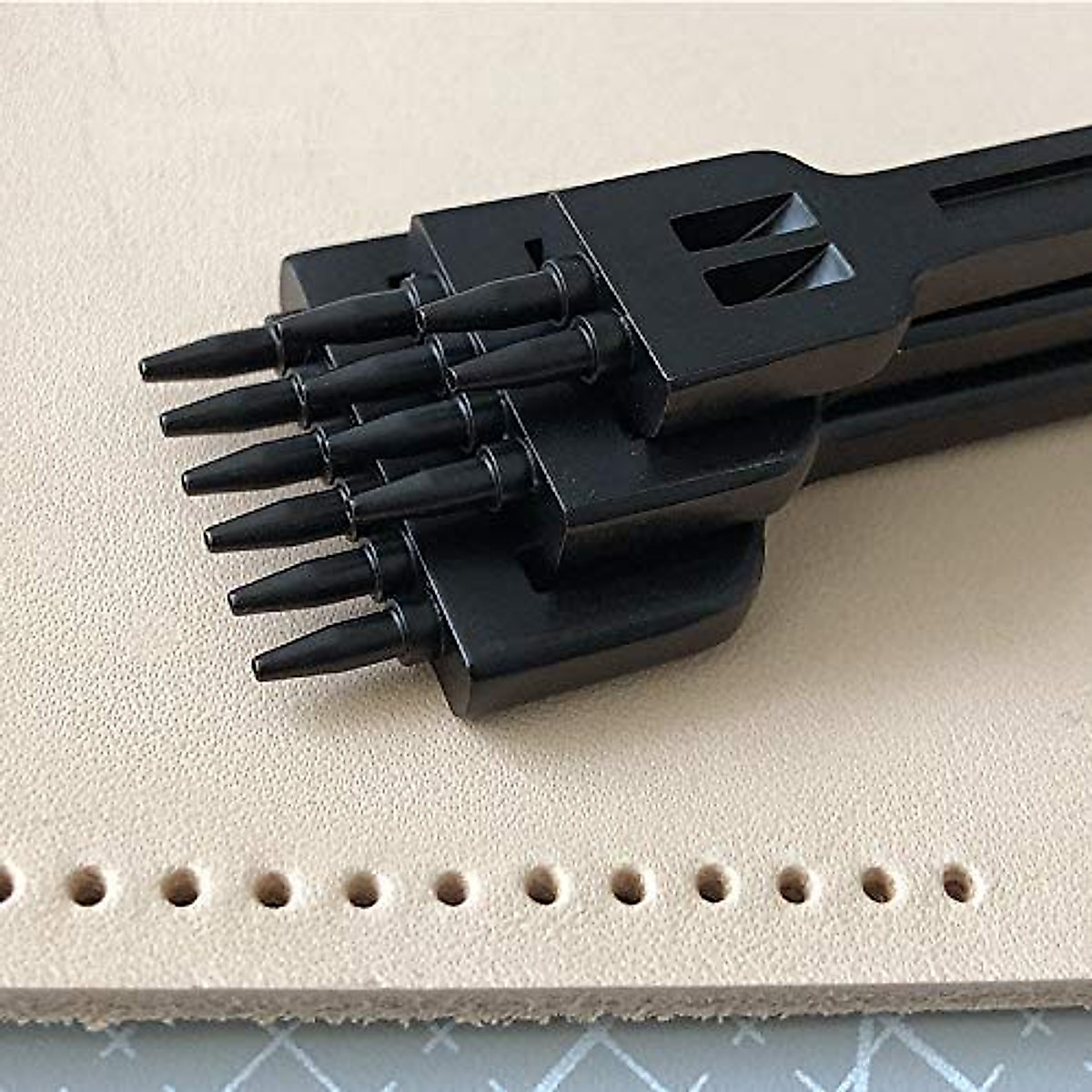 Citian Leather Round Hole Punching Tool 5mm 2/4/6 Claw Tooth Set for DIY Leather Craft (Black)