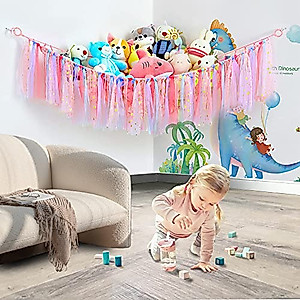 Stuffed Animal Storage Hammock, Plush Toy Hammock with LED Lights,Perfect Organizer Gift for Kids Children