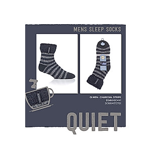 Heat Holders Mens Luxury Cozy Soft Fleece Lined Fluffy Bed Socks for Sleep (Charcoal Stripe (Olwen), 7-12)