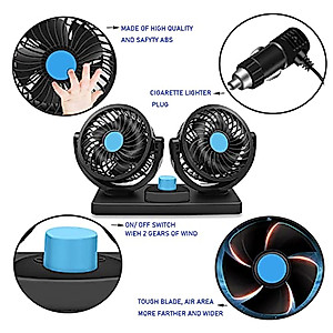 Car Cooling Fan, YYoomi Cigarette Lighter Electric 12V Car Fans with 360° Rotatable Dual Head, Automobile Vehicle Fan for Car Truck, SUV, RV, Boat, Powerful & Quiet
