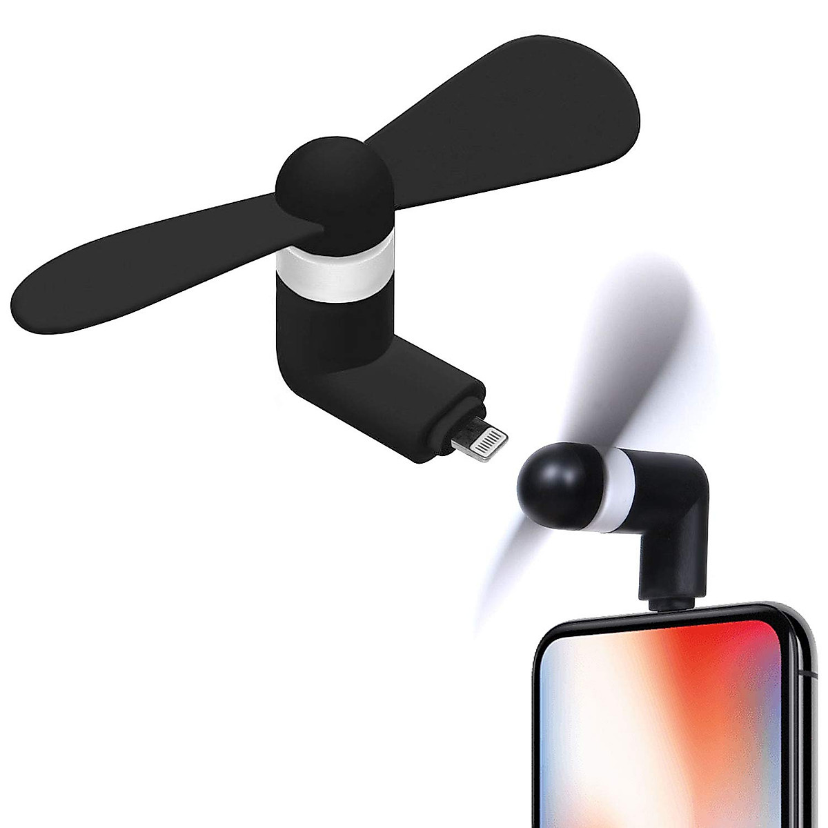 Cellet Mini Portable USB Fan Compatible with Apple iPhone 14 Pro Max Plus 13 Pro Max mini 12 Pro Max mini 11 Max XS Max Xr X 8 7 6 5 and All Other Lighting Port - Black