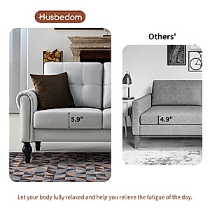 Husbedom 60.6 Inches Loveseat Sofa, Air Leather Small Couches for Small Spaces, Comfy Couch for Living Room, Bedroom, Apartment, Studio, Light Gray