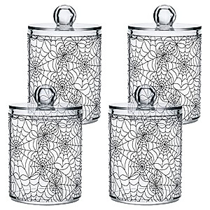 Sletend Halloween Spider Web Plastic Qtips Holder Bathroom Container Storage Holder Vanity Canister Jar for Cotton Swabs,Bath Salts,Makeup Sponges,Hair Accessories