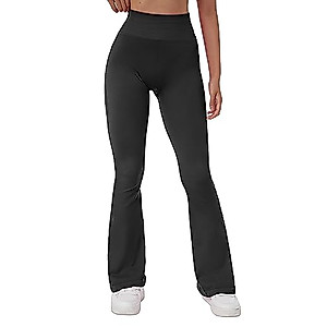 MOSHENGQI Women Ribbed Flare Leggings Seamless High Waist Bootcut Yoga Pants(M,007-Black)