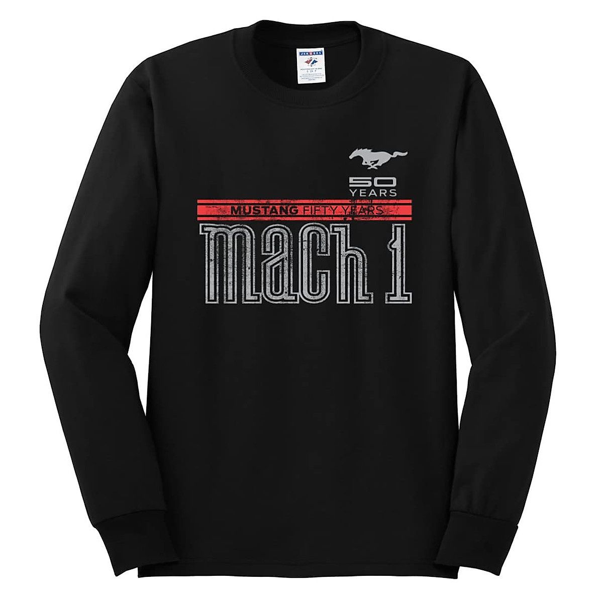 Ford Mustang 50 Years Logo Mach 1 Classic Emblem Cars and Trucks Mens Long Sleeve Shirt, Black, X-Large