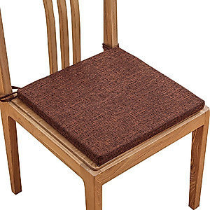 WJXBoos Linen Dining Chair Pads,Custom Size Kitchen Chair Cushion Checkered Japanese-Style Non-Slip with Ties Office Chair Cushion (Coffee,24"*24"*2")