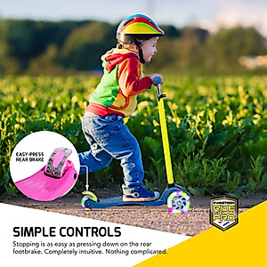 Swagtron K5 3-Wheel Kids Scooter with Light-Up Wheels | Quick Assembly | ASTM-Certified | Height-Adjustable for Boys or Girls Ages 3+ (Pink)