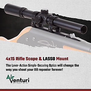 Air Venturi 4x15 Air Rifle Scope and Lasso Mount, BB Gun Scope Attachment