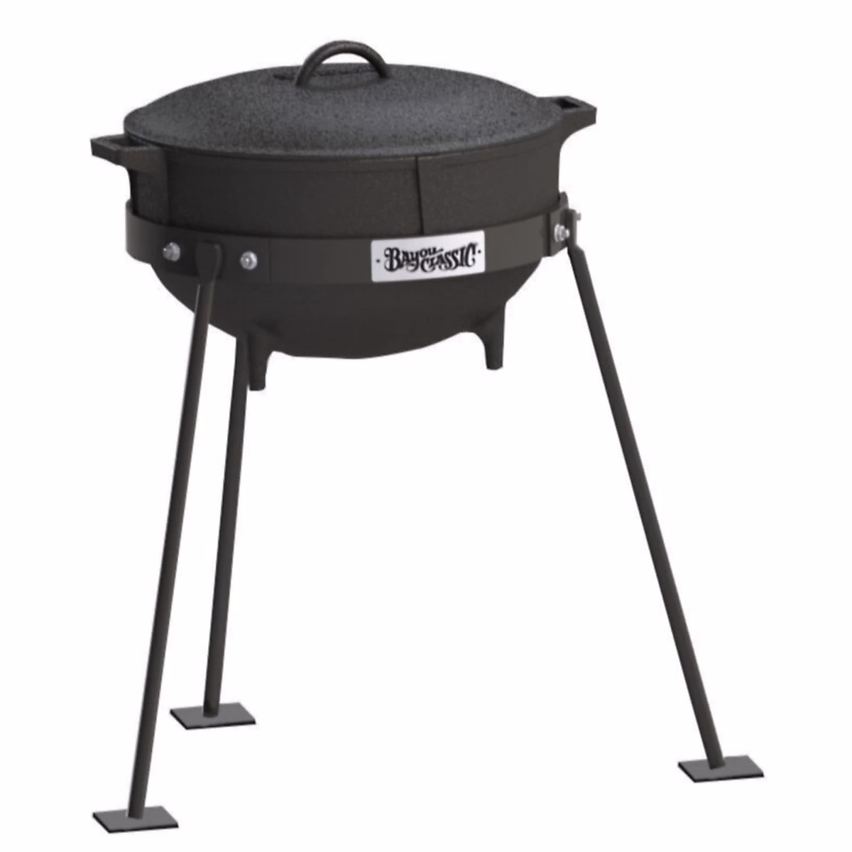 Bayou Classic CI7007 7-gal Cast Iron Jambalaya Kettle w/ Lid and Stand Features Cast Iron Lid w/ Stainless Built-In Lid Holder Steel Tripod Stand w/ Wide Leg Design Perfect For Large Event Cooking