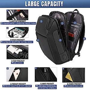 Tfro & Cile Laptop Backpack 15.6 Inch Business Travel Backpack for Men with USB Charging Port Waterproof Bag, Black