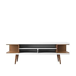 Manhattan Comfort Utopia Collection Mid Century Modern TV Stand With Open 3 Open Shelves and Two Open Cubbies, White/Wood