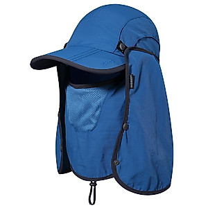 GADIEMKENSD Foldable Fishing Sun Hat with Neck Flap Face Cover UPF 50+ Sun Protection Quick Dry Baseball Cap Adjustment Covering Removable Legion Hat for Fishing Gardening Hiking Farming Blue