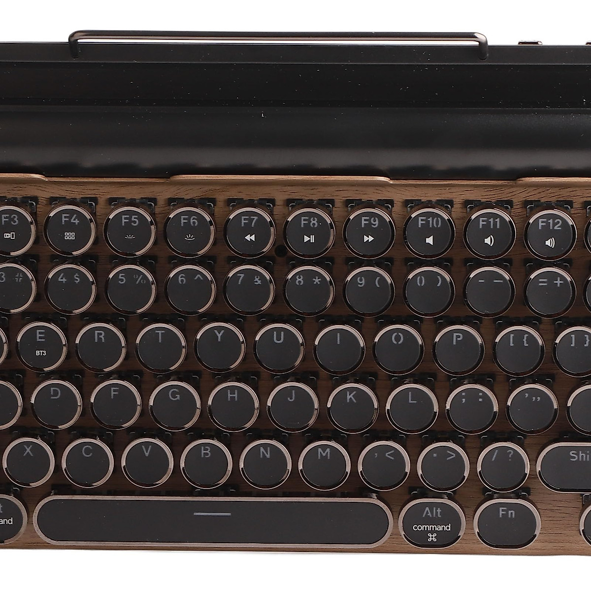 PUSOKEI Retro Typewriter Keyboard, Mechanical Gaming Keyboard, 83 Keys Bluetooth Punk Backlit Keyboard with Blue Switch, Metal Round KeyCap, for PC Laptop Phone (Wood Grain