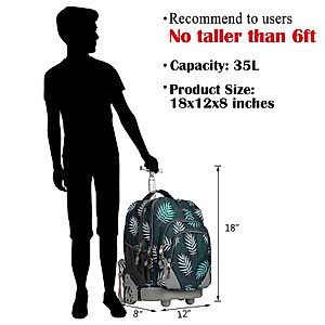 WEISHENGDA 18 inches Wheeled Rolling Backpack Multi-Compartment College Books Laptop Bag, Leaves.