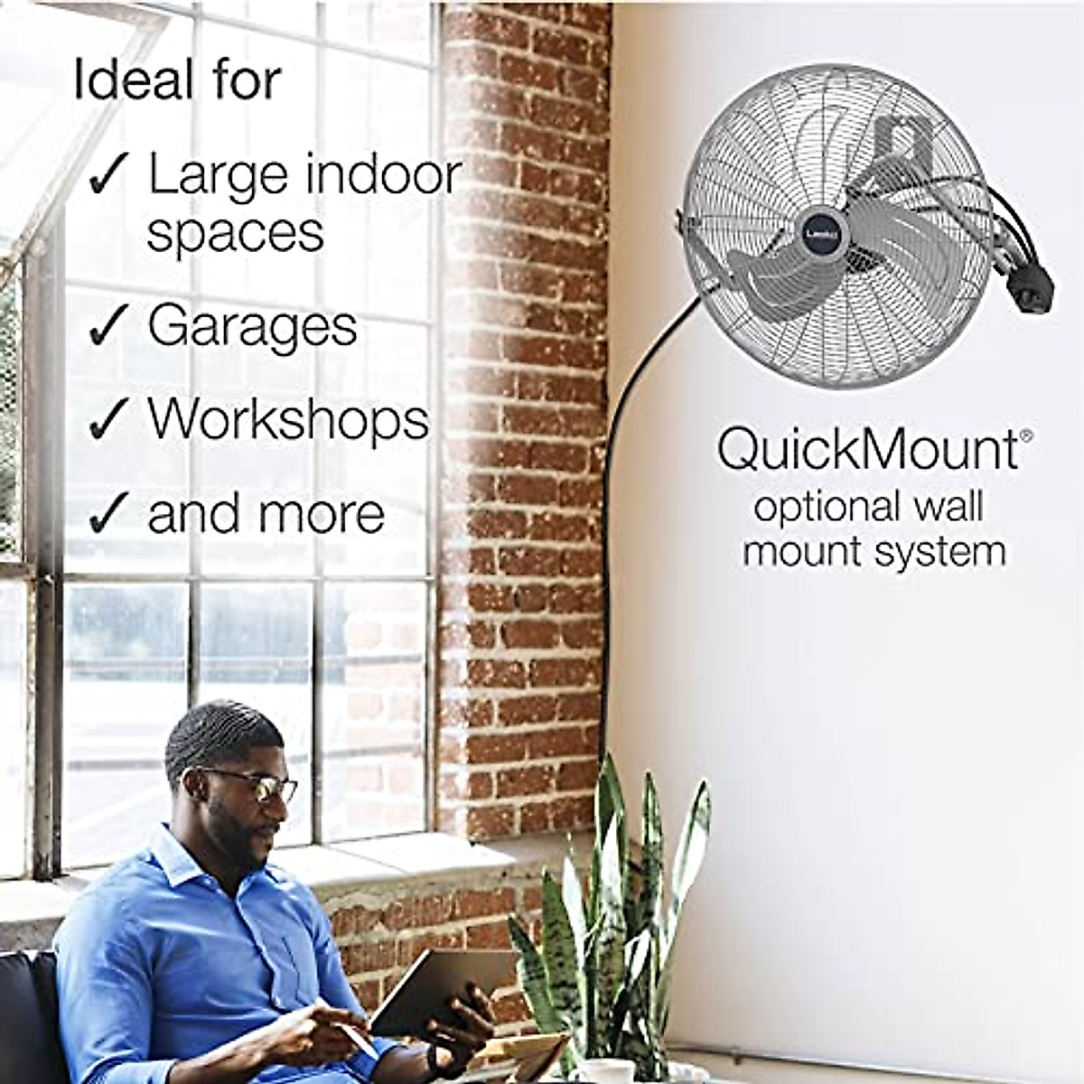 Lasko 20″ High Velocity QuickMount, Easily Converts from a Floor Wall Fan, Silver 2265QM