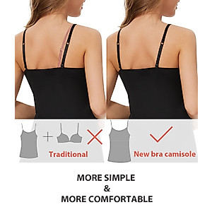 Accbiety 3-Pack Womens Camisole with Shelf Bra Adjustable Spaghetti Strap Cami Cotton Undershirt Tanks Black Navy Wine Red XL