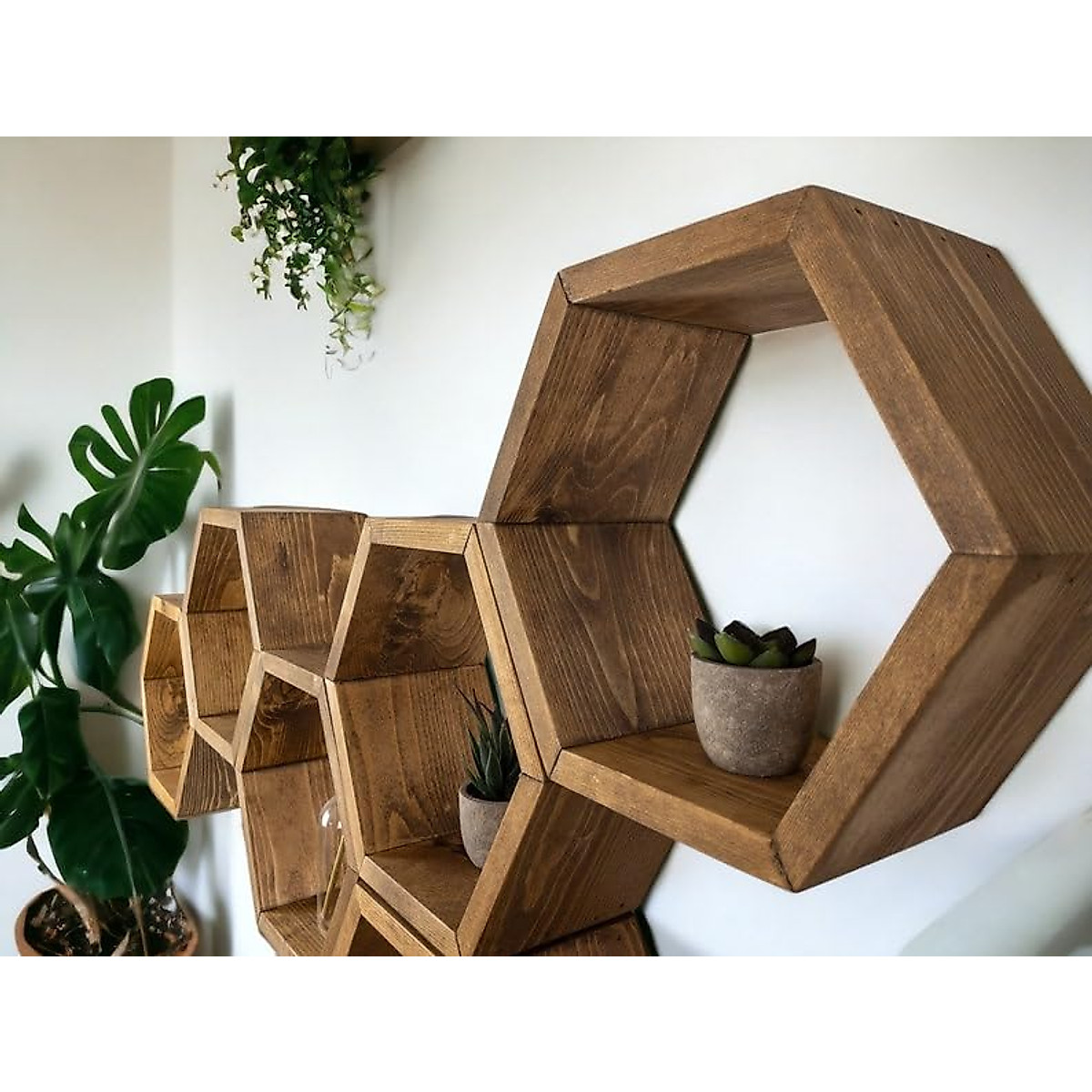 MUOSI Hexagon Shelves, Plant Shelves, Wide Hexagons Shelves, Honeycomb Shelves, Wall Decor （ Provincial I*Set of 6 Hexagons ）
