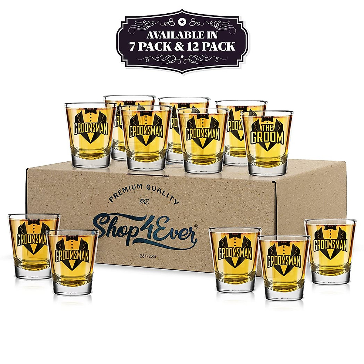 shop4ever The Groom and Groomsman Tuxedo Glass Shot Glasses Wedding Bachelor Party Shot Glasses (12 Pk, Groomsman Tux)
