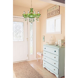 Green K9 Crystal Candle Chandeliers Lighting Modern Pendant Lights Ceiling Fixture Lamp for Dining Living Room Bedroom Hallway Entry Elegant Decoration 8 Lights E12 Base, H20.5 x W28.3 Inch (Upgraded)