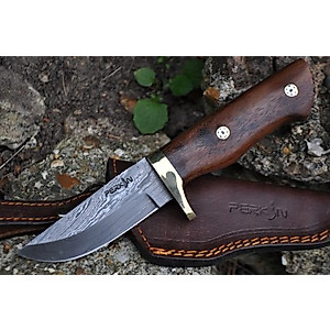Perkin Knives- Custom Handmade Damascus Hunting Knife - Beautiful Camping Knife