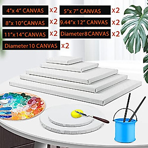 14 Packs Stretched Canvases for Painting,Multi Pack 11x14, 9.44x12, 8x10, 5x7, 4x4, Round Canvas with 8x8,10x10(2 of Each), Blank Primed Canvas for Oil Paint,Acrylic Paint,for Beginner,Artist.