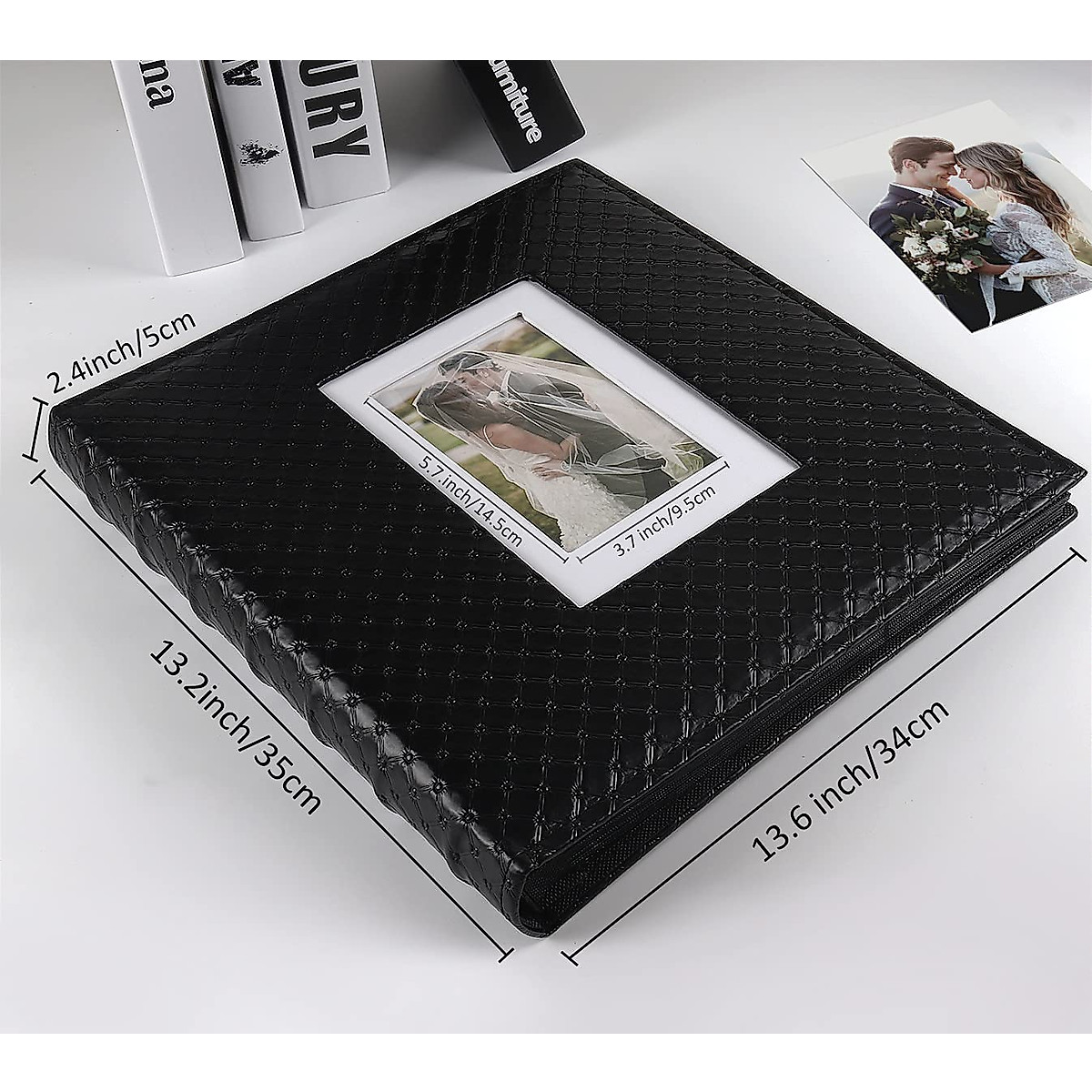 RECUTMS Photo Album 4x6 600 Photos Black Inner Page Button Grain Leather Big Capacity Pockets Pictures Album Birthday Christmas Photo Albums Wedding Anniversary (Black)