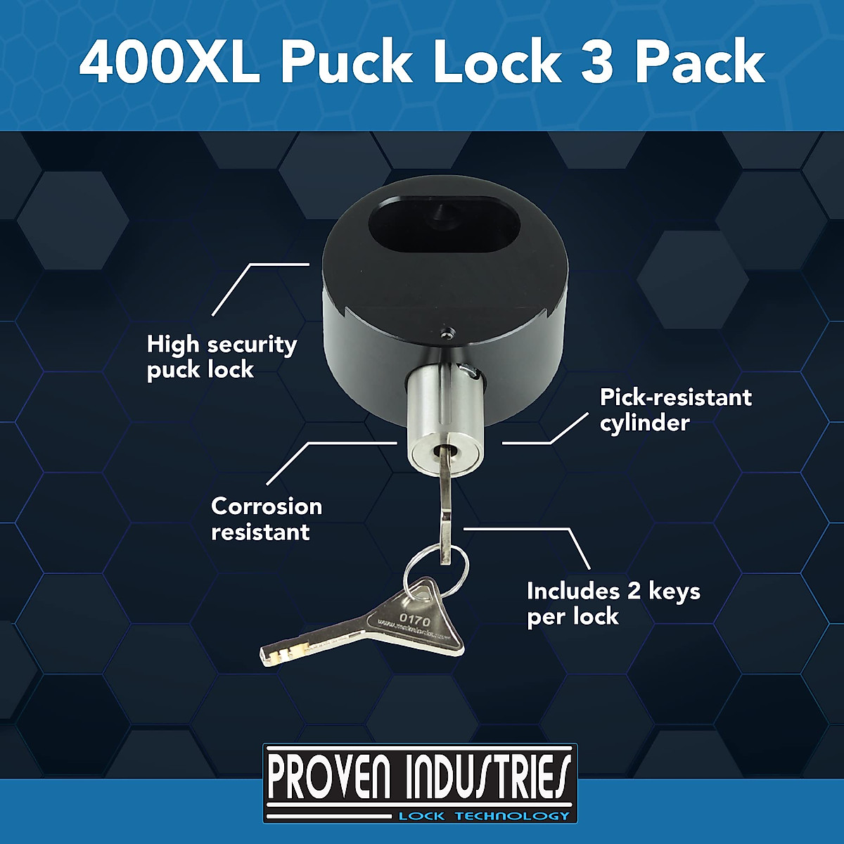 Proven Industries Model 400XL Puck-Lock Set, Made in The USA, Pack of 3, (Black)