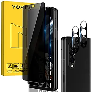 YWXTW Compatible for Front Samsung Galaxy Z Fold 4 Privacy Screen Protector, 2 Pack Anti Spy Tempered Glass with 2 Pack Camera Lens Protector, Anti Scratch, Bubble Free, Case Friendly