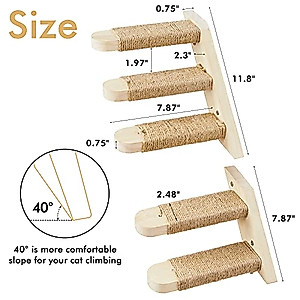 2 Pack, EZMeetU Cat Climbing Shelf Wall Mounted, 5 Steps Cat Stairway with Sisal Rope Scratching for Cats Perch Platform, Cat Wall Furniture, Reversible Direction Cat Wall Stairs Ladder