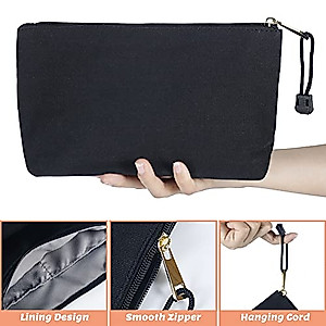 besharppin Canvas Cosmetic Bags, 2pcs DIY Blank Makeup Pouches with Zipper for Home Office Purse Diaper Bag (Black, Beige)