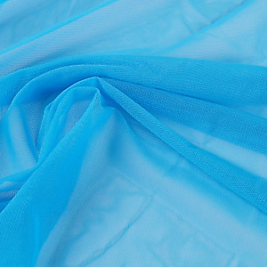 Superfine 4-Way Stretch Net Fabric Nylon Spandex Power Mesh Lightweight Sheer 60" Wide, a Continuous 5 Yards (Cyan Blue)