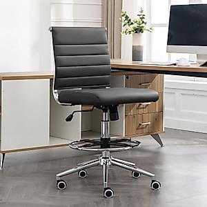 Okeysen Drafting Chair Armless Desk Stool, 400 LBS Ergonomic Fabric Tall Office Chair with Adjustable Foot Ring, Modern Standing Desk Chair with Ribbed Mid Back, Swivel Rolling Drafting Stool.