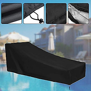 Alomejor Garden Chair Cover Waterproof Anti Rust Chaise Lounge Chair Protective Cover Oxford Fabric Outdoor Furniture Cover with Storage Bag(210D Outer Black&Inner Silver)