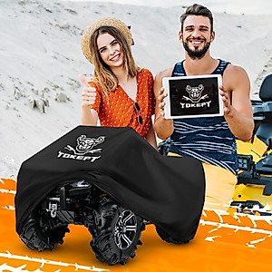 Tokept ATV Cover, Heavy Duty Black Waterproof Oxford Fabric Protective 4 Wheeler Quad Cover for 86" Kawasaki Honda Polaris Yamaha (86''L x 38''W x 42''H)