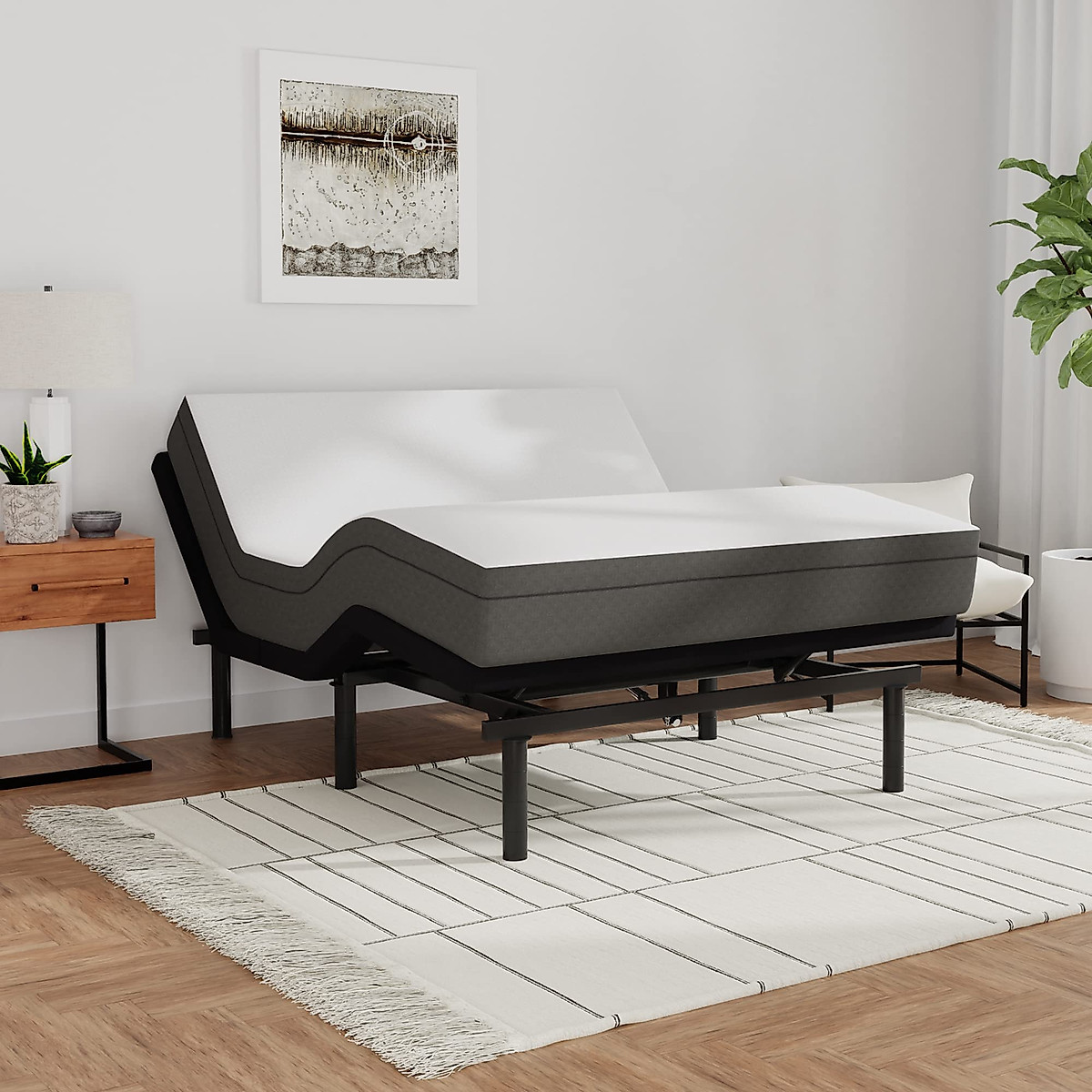 Blissful Nights e3 Queen Adjustable Bed Base Frame with 10" Medium Firm Gel Infused Memory Foam Mattress