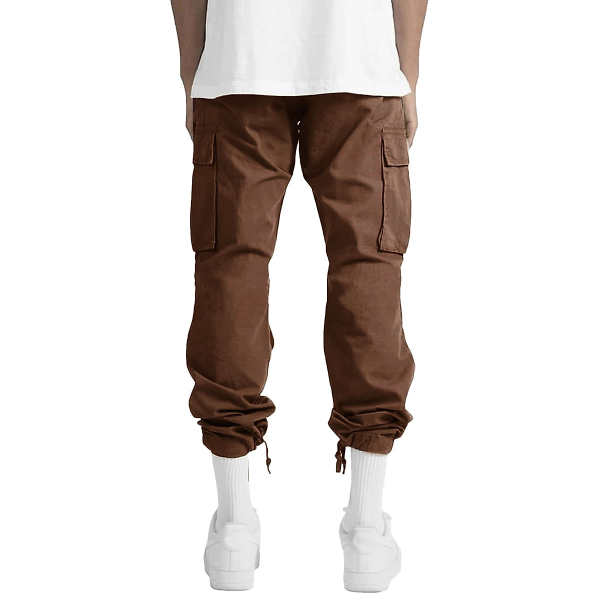 THWEI Mens Cargo Pants Casual Joggers Athletic Pants Cotton Loose Straight Sweatpants Brown L