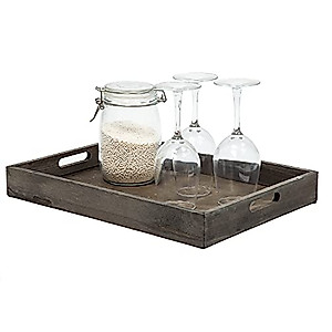 Rustic Distressed Wood Food Breakfast Serving Tray Octagon Serving Tray in Bed with Cutout Carrying Handles Coffee Office Desktop Document Holder Home Kitchen (Rock Grey)