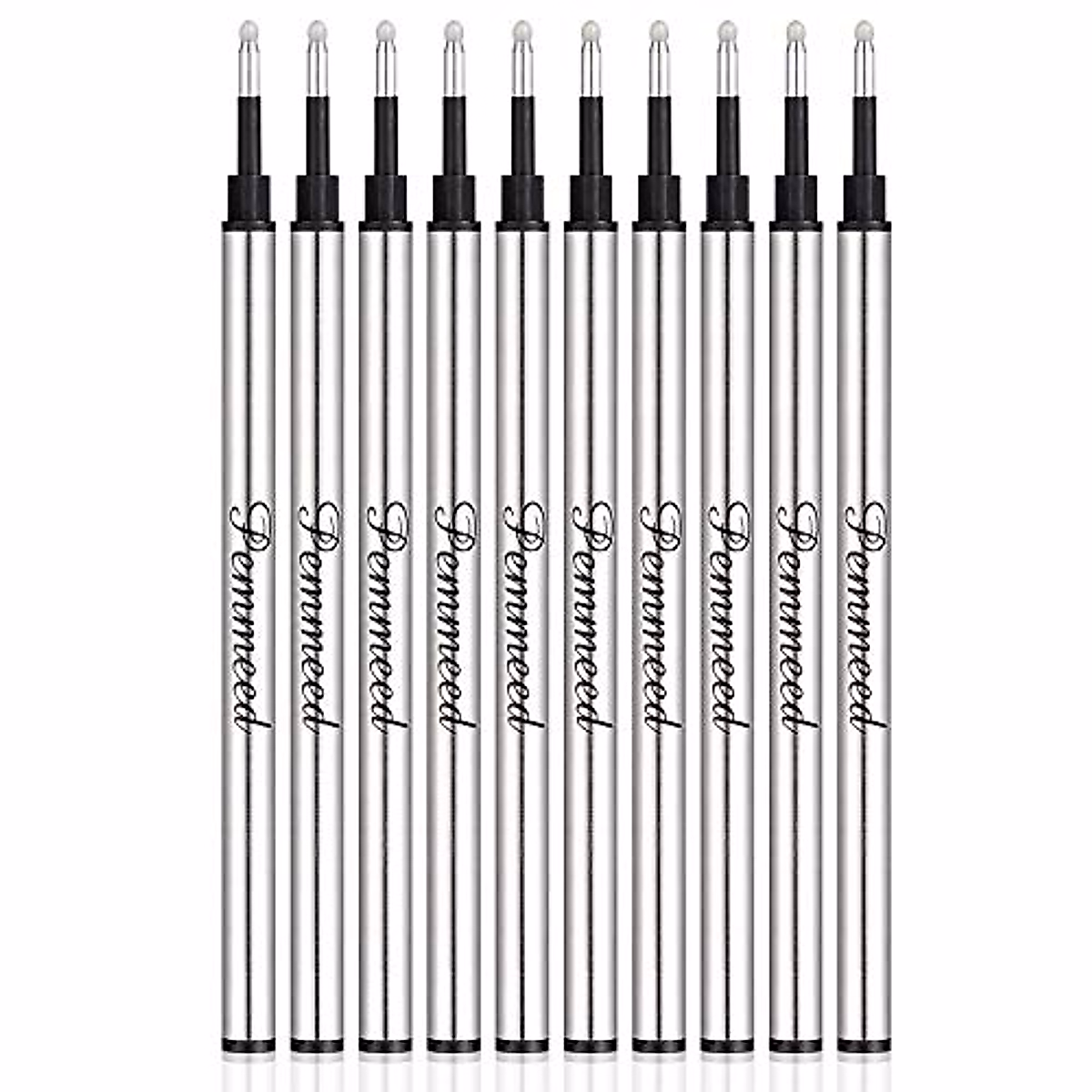 Pemmeed Rollerball Pen Refills Smooth Writing German Gel Ink,Parker Waterman Compatible Pen Refills Metal Standard Size Fine Point Black Ink Pack of 10 (Black)
