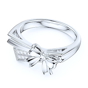 PRSTANI Solid Sterling Silver Lovely Bowknot Round Brilliant Cut Genuine Moissanites Fashion Statement Ring (3)