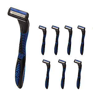 BROOKSTONE, 8 Pack Disposable Razors for Men or Women, Triple Stainless Steel Blade for Maximum Precision, Aloe Vera Strip Sooths Skin While Shaving, Pivoting Moving Head