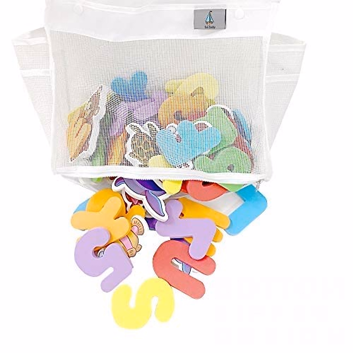 Bathtub Toy Organizer with 4 Suction Sticker Hooks, Two Side Pockets Bottom Zippered, Large Opening and Greater Capacity ​